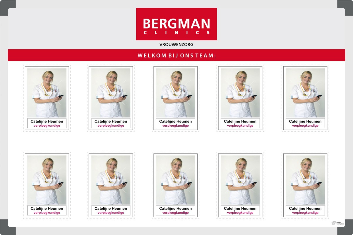 Personnel board | Example Bergman Clinics (60x90cm) - TnP Visual Workplace